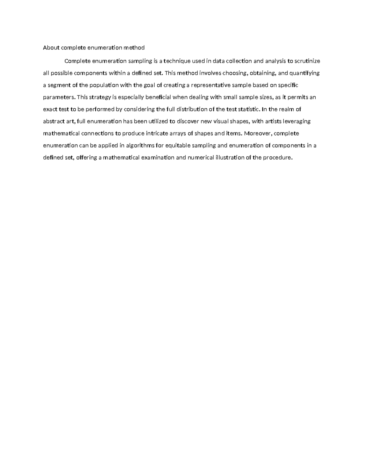 Complete Enumeration Method in Data Collection and Analysis - Studocu