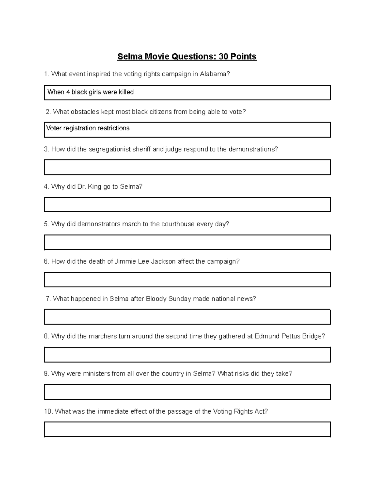 Edited - Jack Noplis - Selma Movie Questions: 30 Points - Selma Movie ...