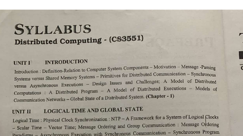 SYLLABUS Distributed Computing (CS3551) - Comprehensive Overview - Studocu