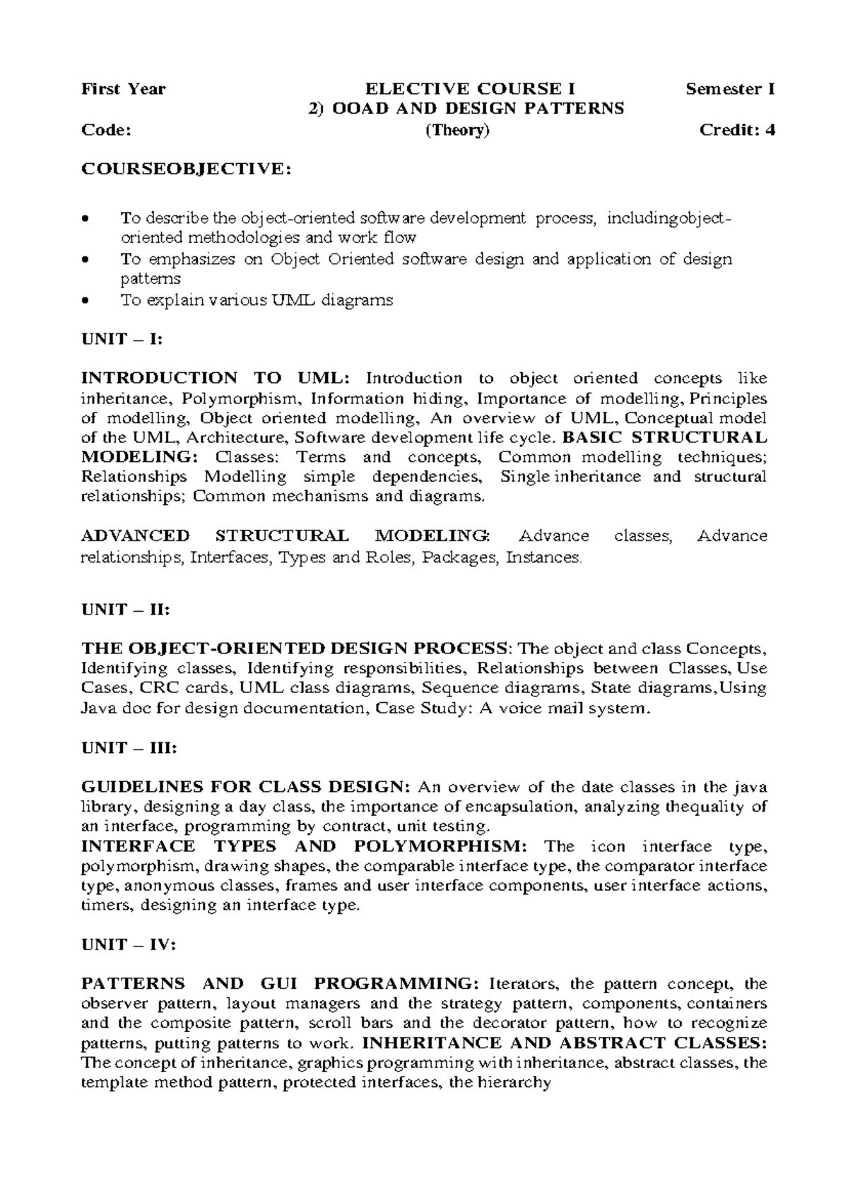 Title: ELECTIVE COURSE I: OOAD & Design Patterns Study Material (Sem I) - Studocu