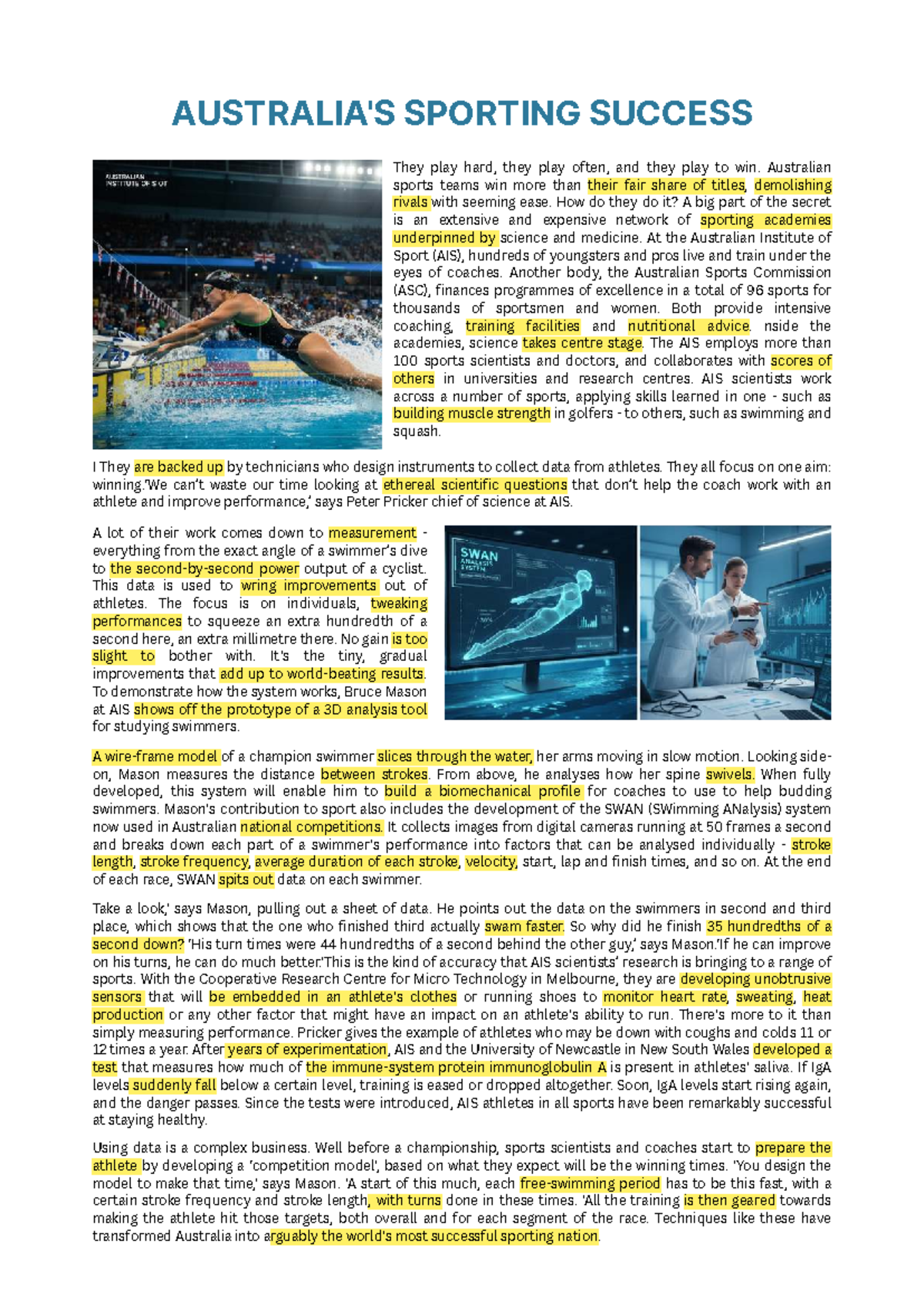 Australia's Sporting Success: The Role of Science & Training - Studocu