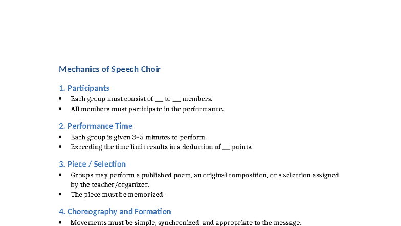 Mechanics of Speech Choir Performance Guidelines - Studocu