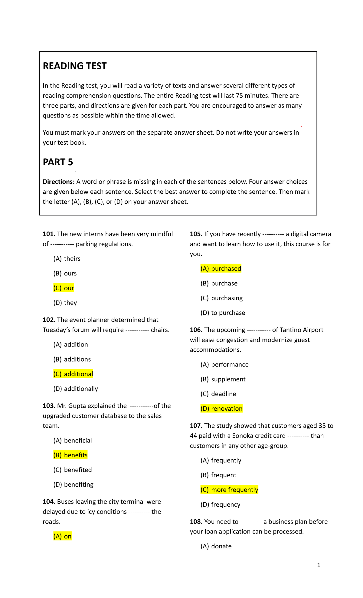 Final TERM TEST A Reading - READING TEST In the Reading test, you will ...