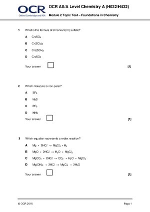 Pag 6 - PAG 6 - OCR A Level Chemistry A (H PAG 6: Synthesis of an ...