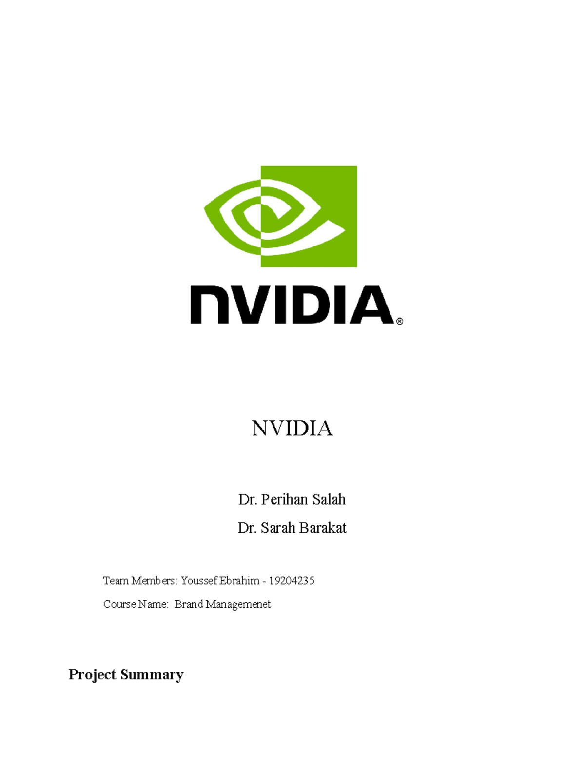Brand Management - 12th - NVIDIA Dr. Perihan Salah Dr. Sarah Barakat ...