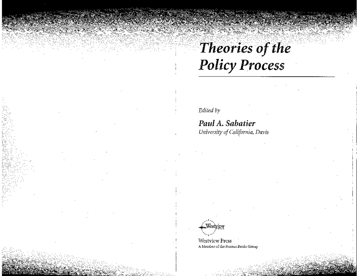 Theories of the Policy Process: Insights from Sabatier's Work - Studocu