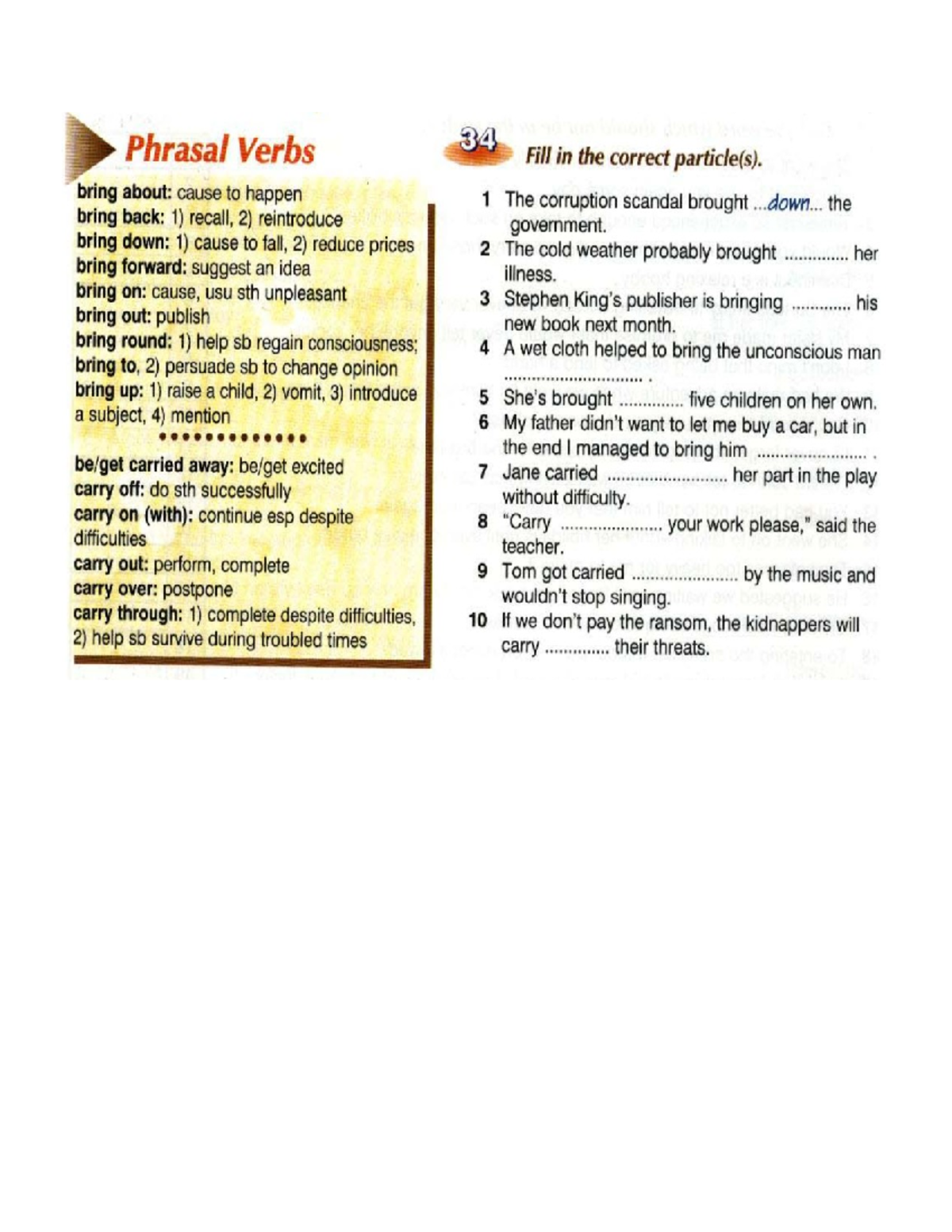 Phrasal Verbs: Bring & Carry - Usage and Examples Guide - Studocu
