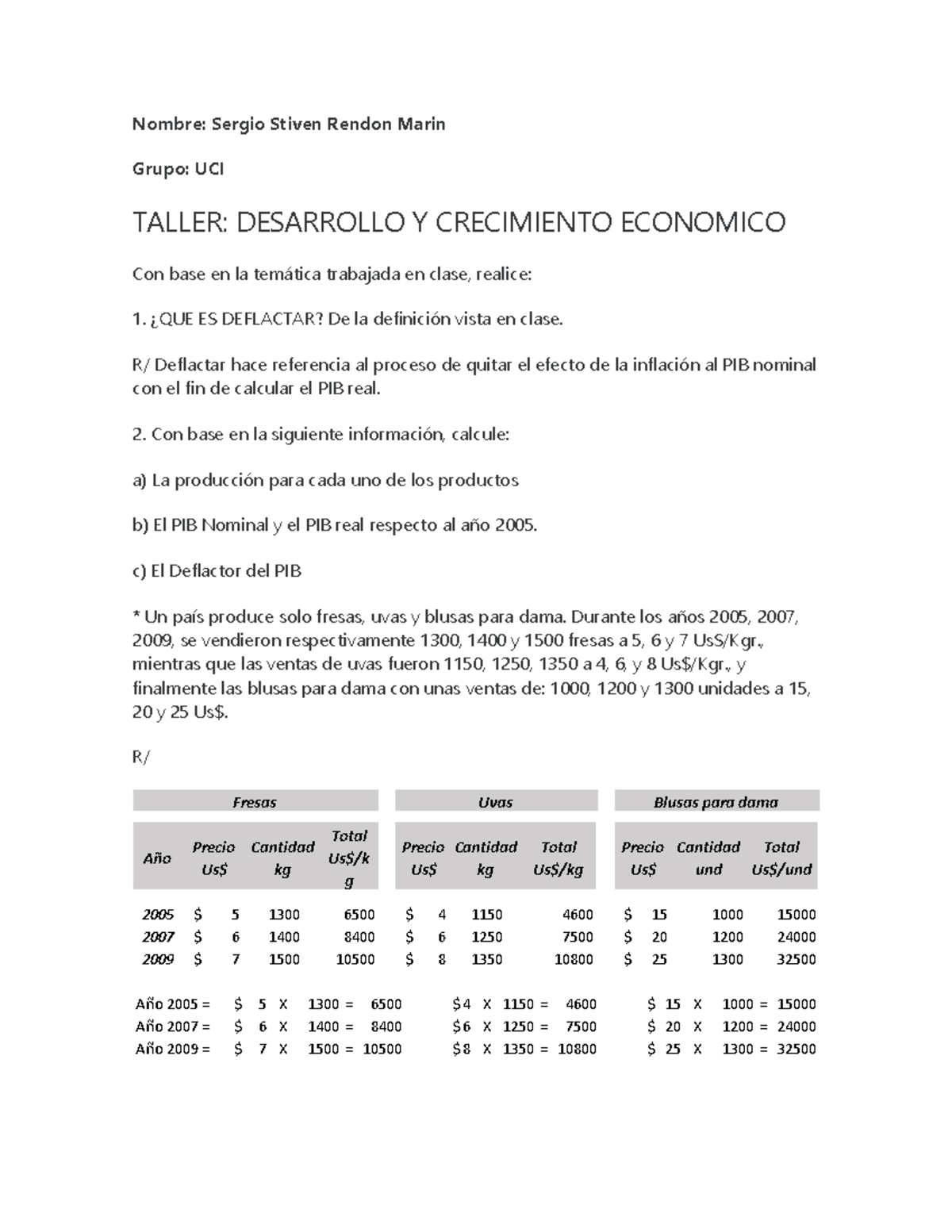 Sergio Rendon - Taller: Desarrollo y Crecimiento Económico - UCI - Studocu