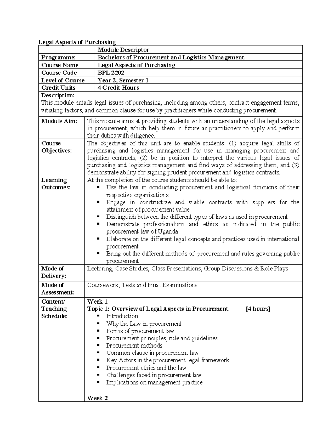 Legal Aspects of Purchasing Course Content - BPL 2202 - Studocu