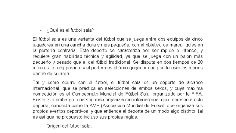 Fútbol Sala: Historia, Reglas y Características del Deporte - Studocu