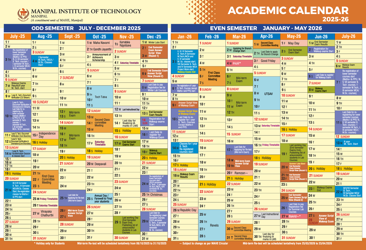 Academic Calendar 2025-2026 for MANIPAL INSTITUTE OF TECHNOLOGY - Studocu