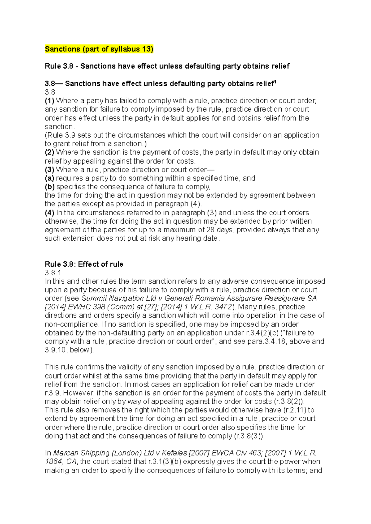 Sanctions (Syllabus 13) - Rule 3.8 & 3.9 Reading Notes - Studocu