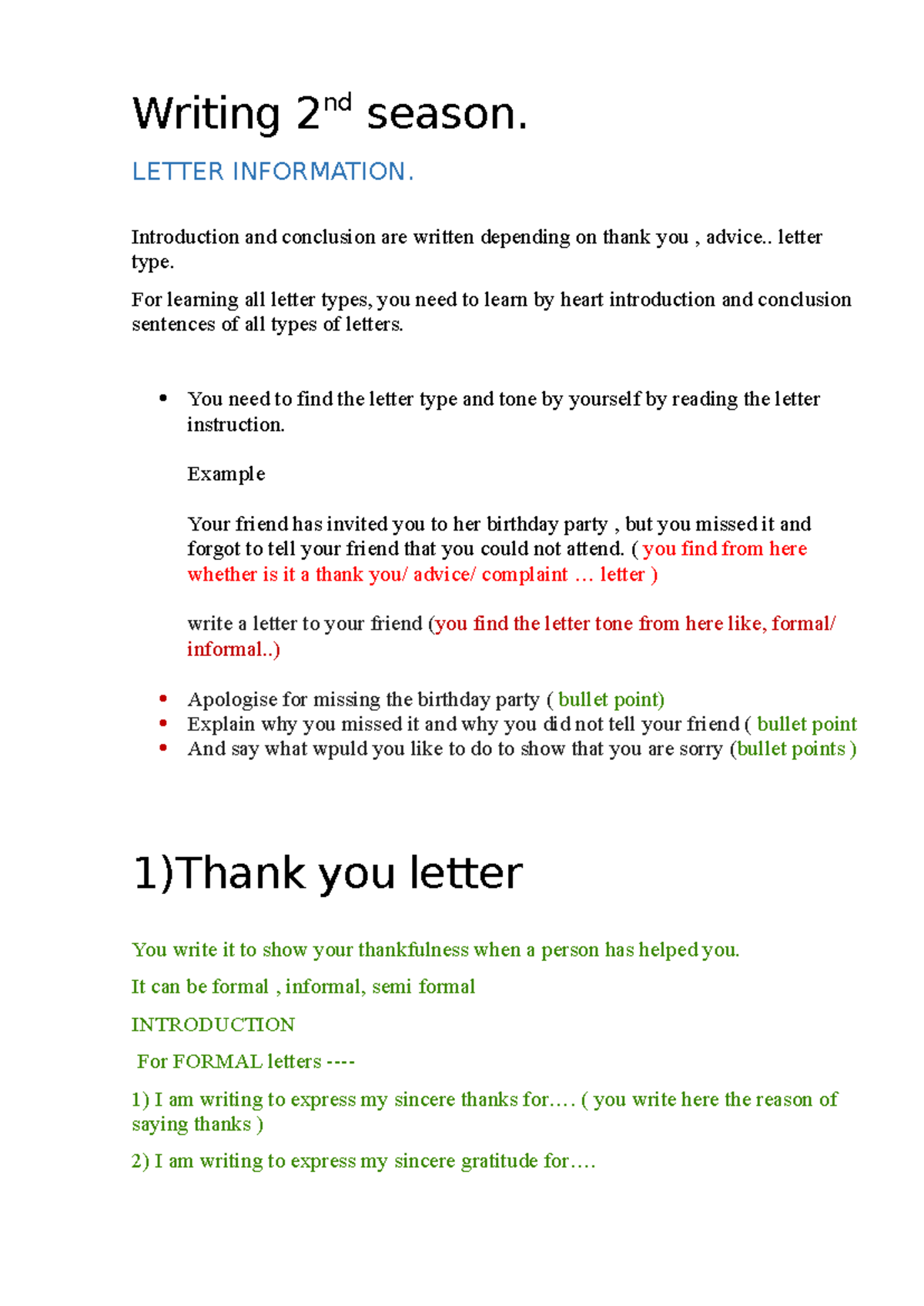 Letter Writing Guide: Types, Structures, and Examples (ENG 101) - Studocu