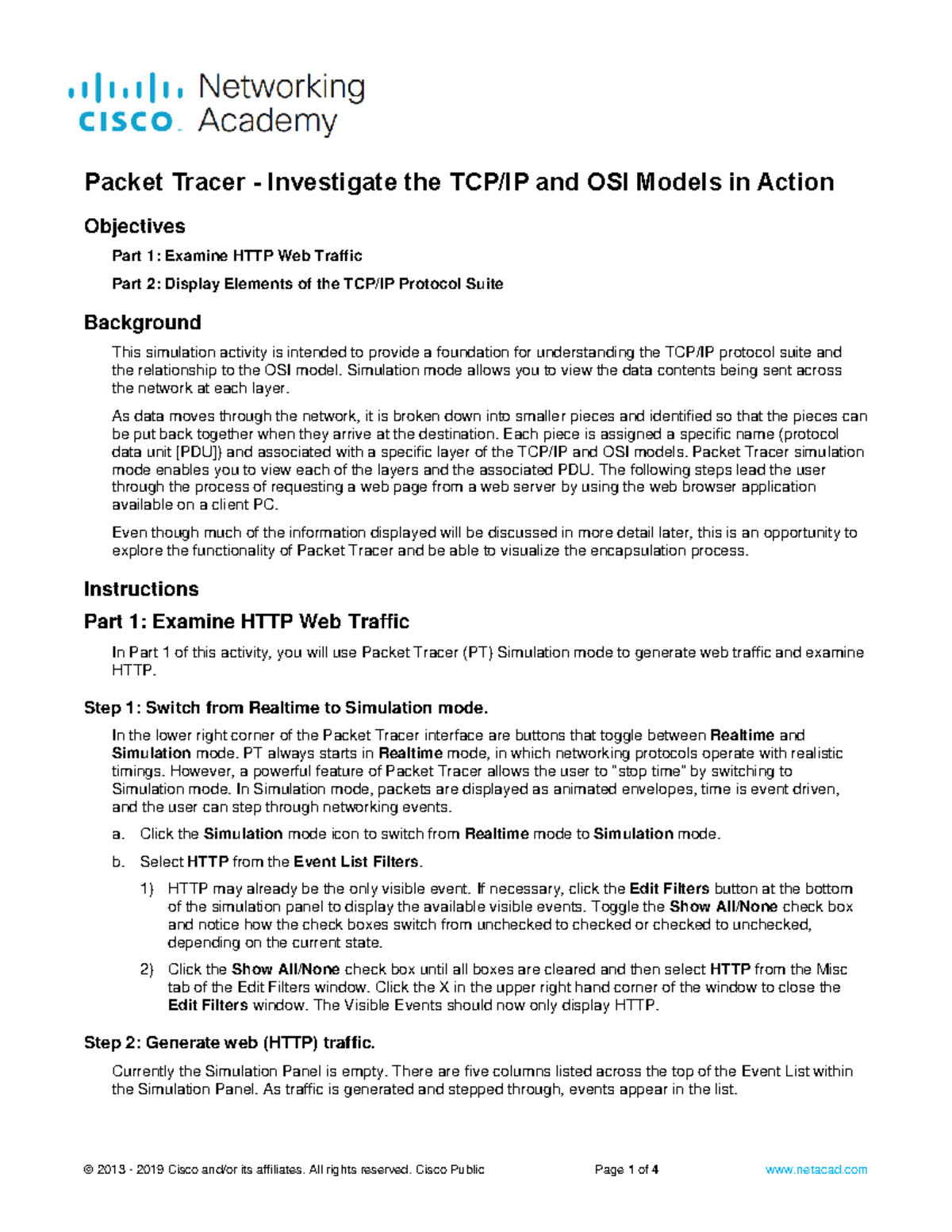 3.5.5 Packet Tracer - Analyzing TCP/IP & OSI Models via Simulation ...