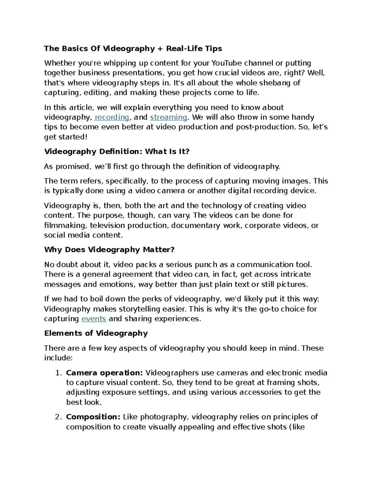 The Basics Of Videography - It's all about the whole shebang of ...