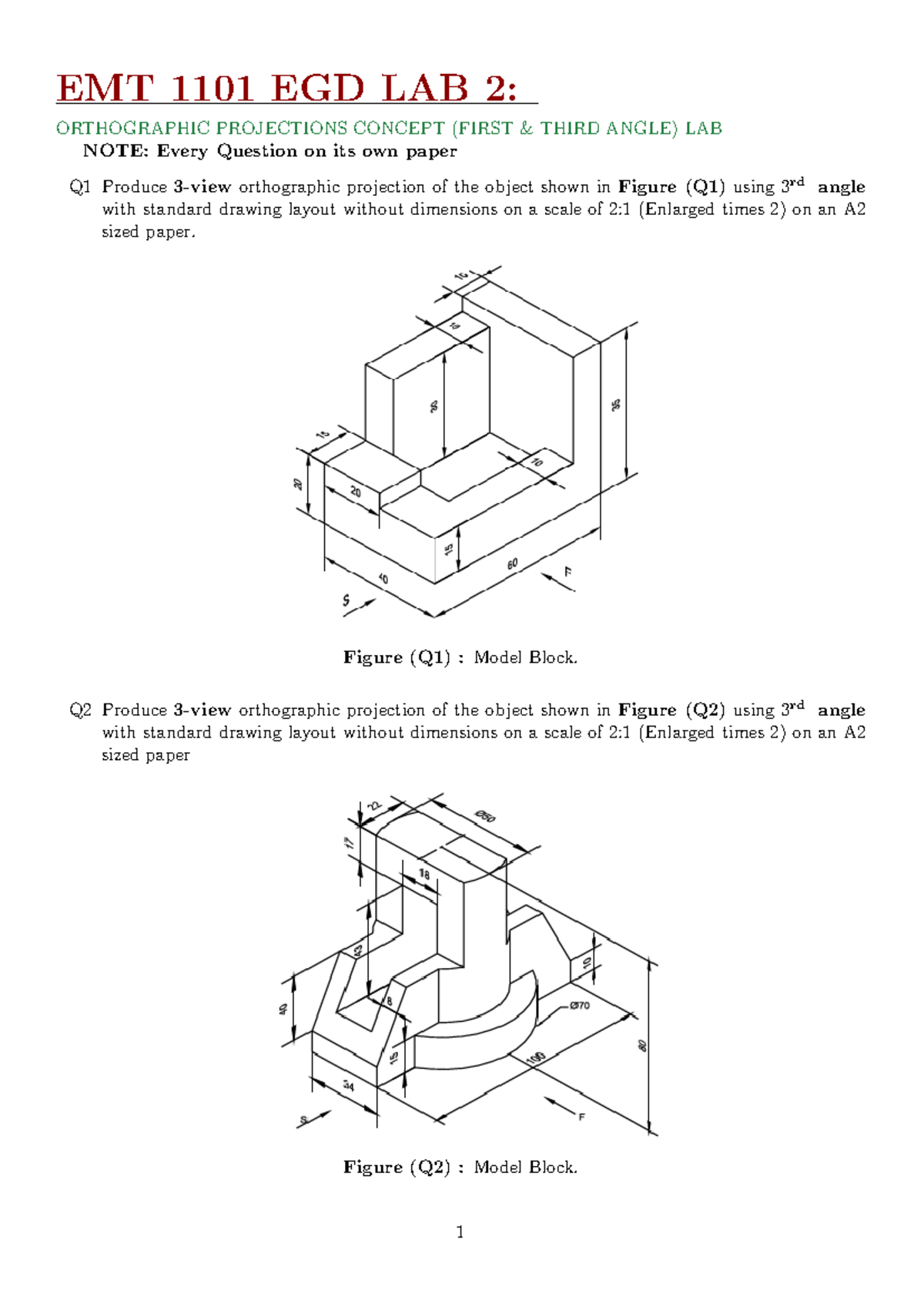 EMT 1101 Lab 2: Orthographic Projections & Drawing Techniques - Studocu