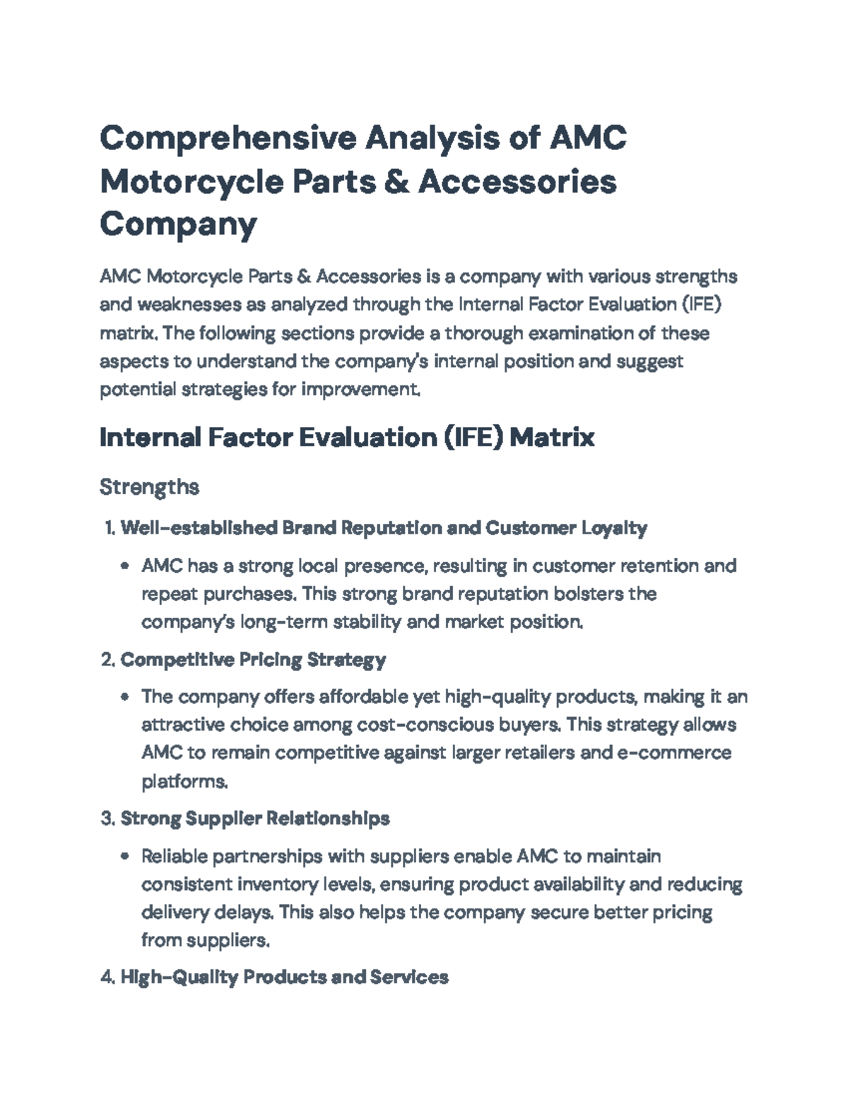Comprehensive IFE Analysis of AMC Motorcycle Parts & Accessories - Studocu
