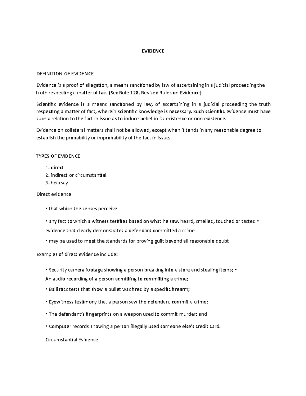 Evidence LESSON - EVIDENCE DEFINITION OF EVIDENCE Evidence is a proof ...