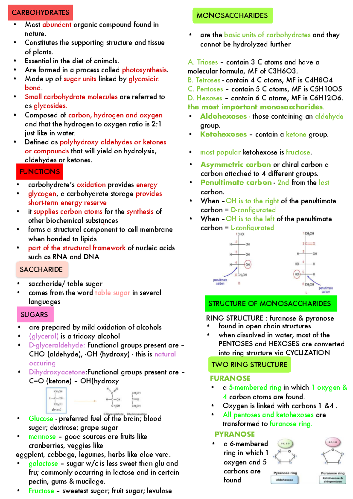 CARBOHYDRATES: Monosaccharides Overview and Functions - Studocu
