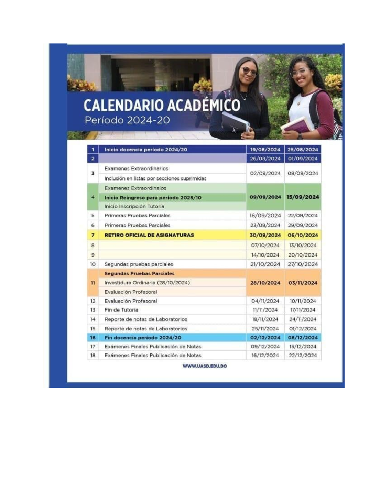 Calendario Académico UASD 2024-2025: Fechas y Eventos Clave - Studocu