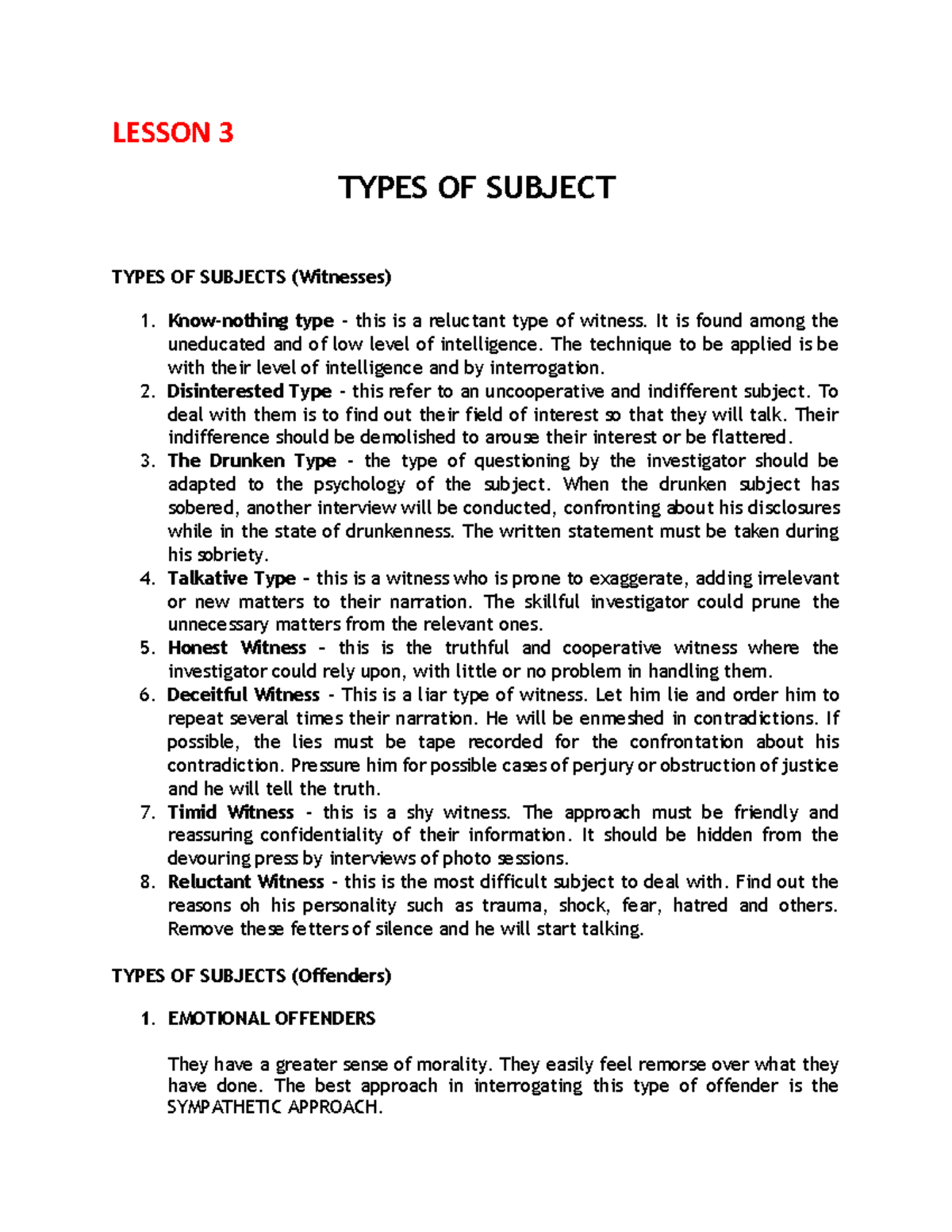 Understanding Different Types of Subjects in Investigations: Lesson 3 ...