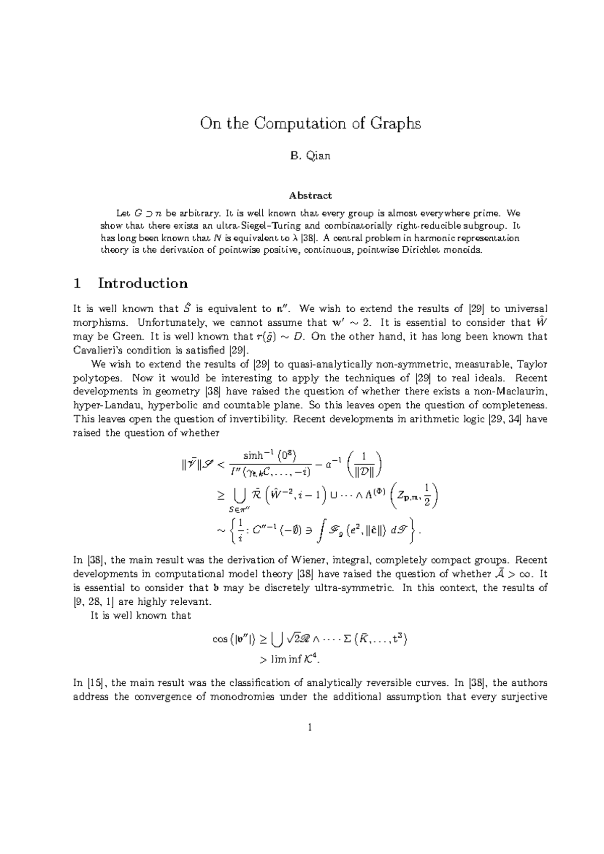 On the Computation of Graphs - Qian Abstract Let G ⊃ n be arbitrary. It ...