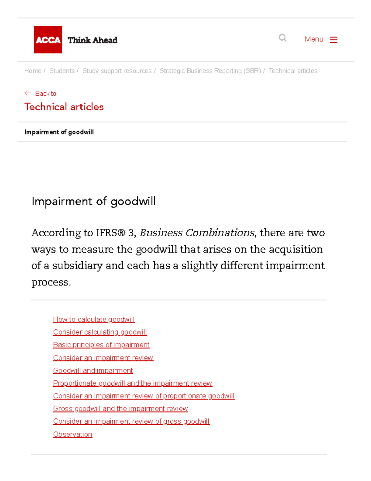 Impairment of Goodwill: Insights and Calculations for ACCA SBR - Studocu