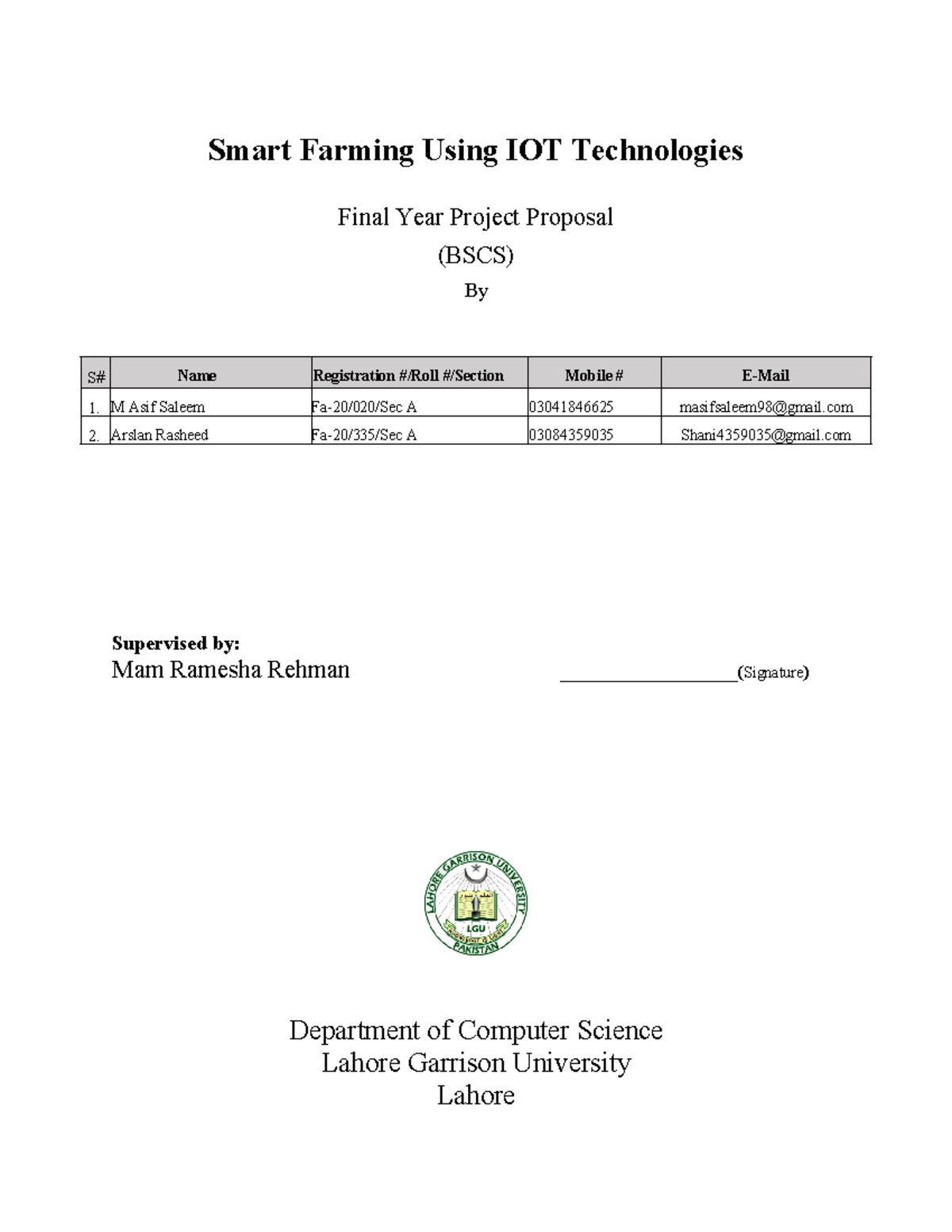 Smart Agriculture IoT-Based Smart Farming Proposal (BSCS) - Studocu