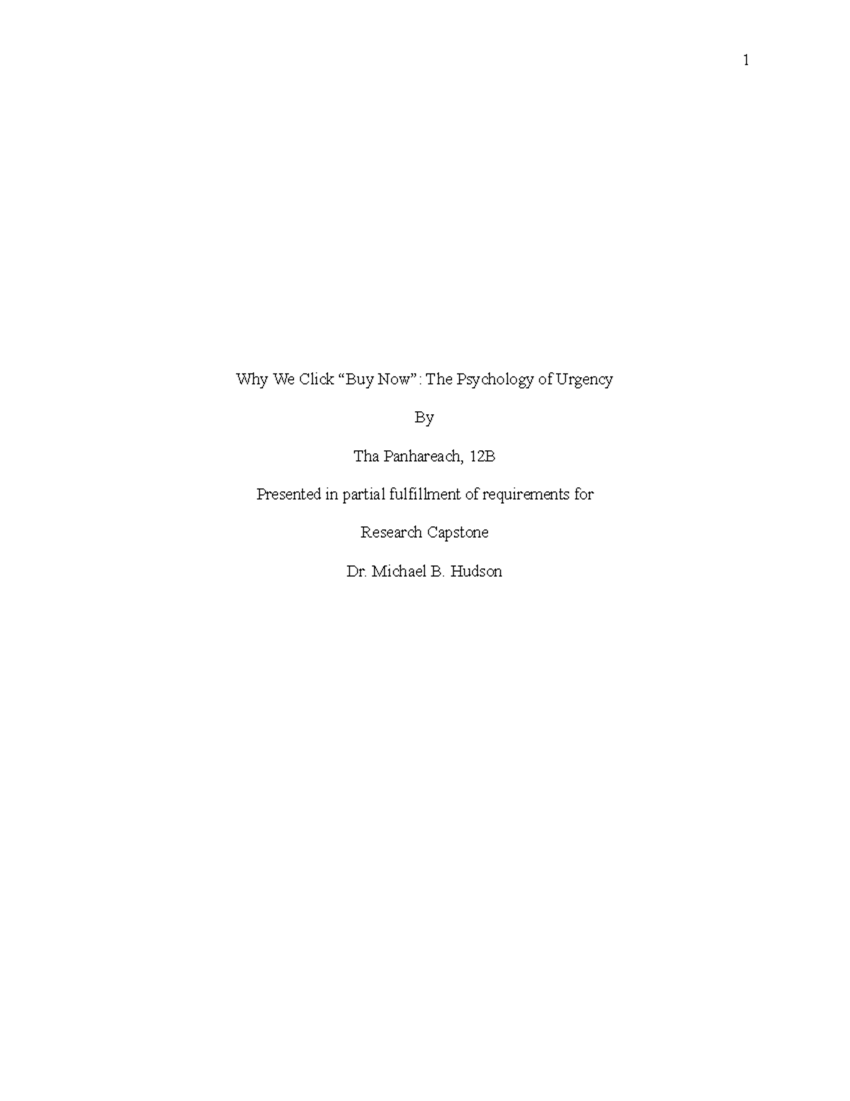 Research Capstone: The Psychology of Urgency in Marketing (12B) - Studocu