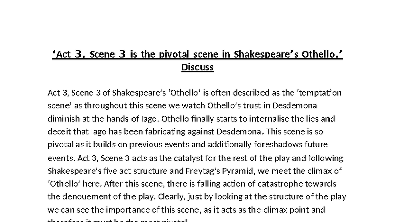 Act 3, Scene 3 Analysis: The Pivotal Moment in Othello - Studocu