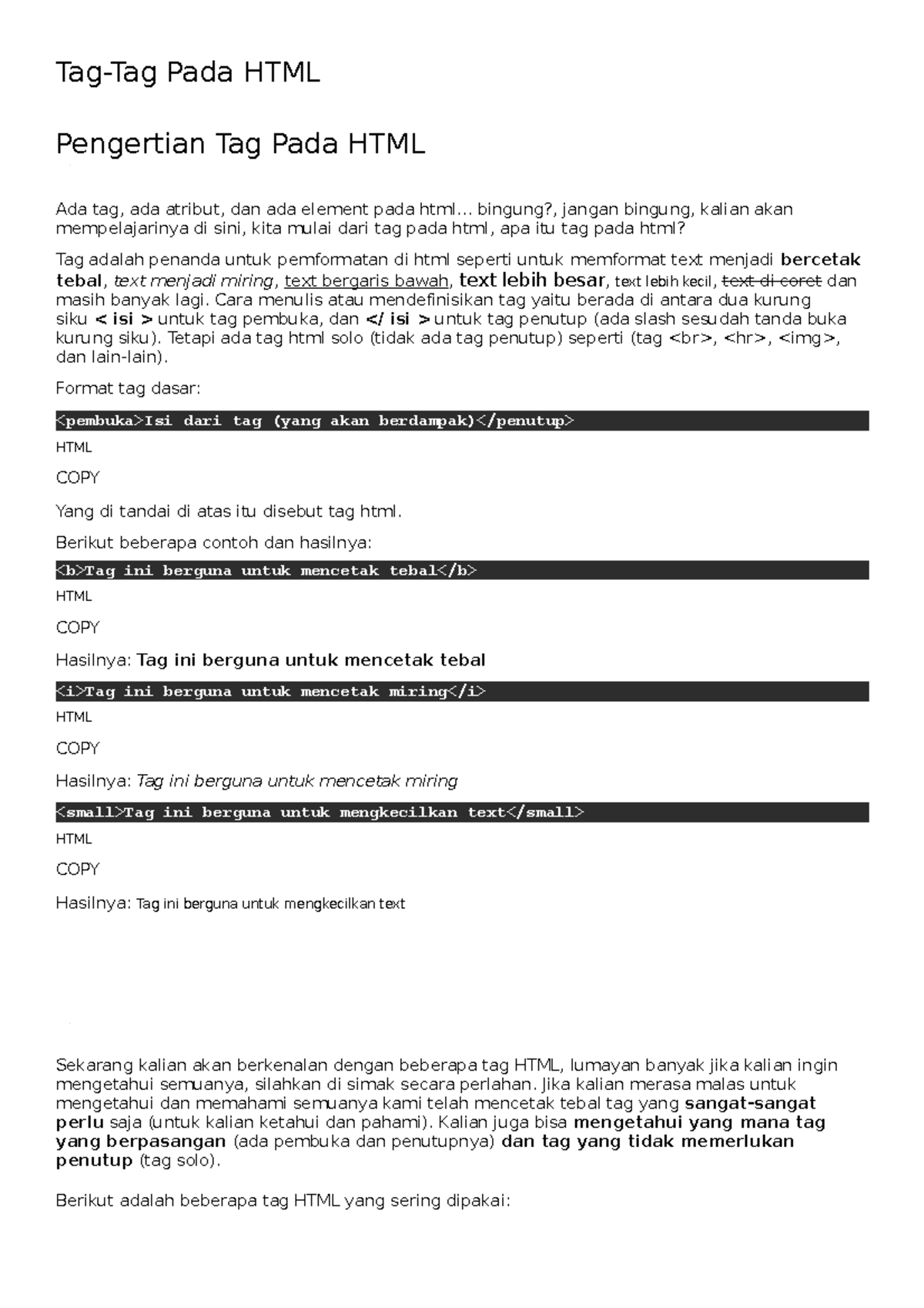 Panduan Lengkap Tag dan Elemen HTML - Kode Pembelajaran HTML - Studocu