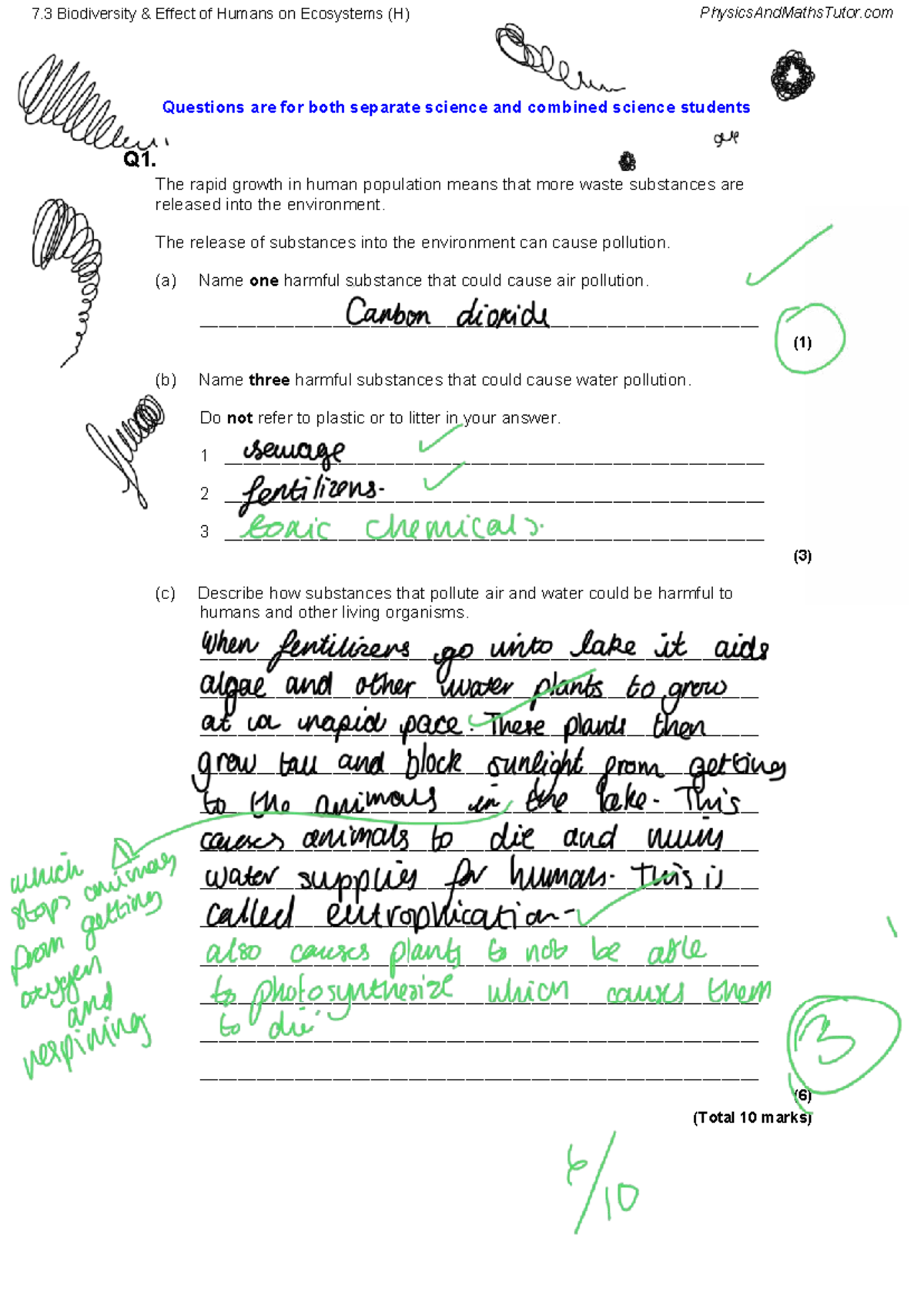 7.3 Biodiversity & Human Impact on Ecosystems (H) QP - Studocu