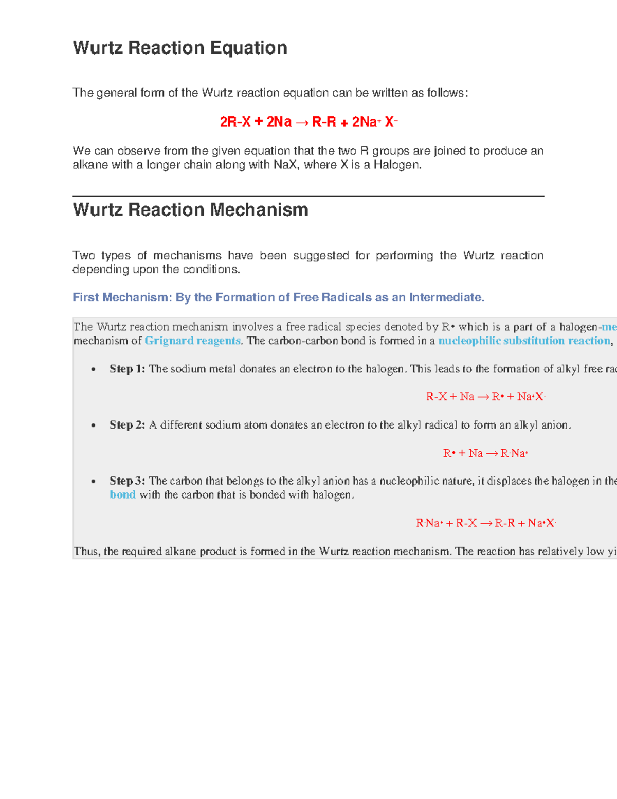 Wurtz Reaction: Mechanism and Equation in Organic Chemistry - Studocu