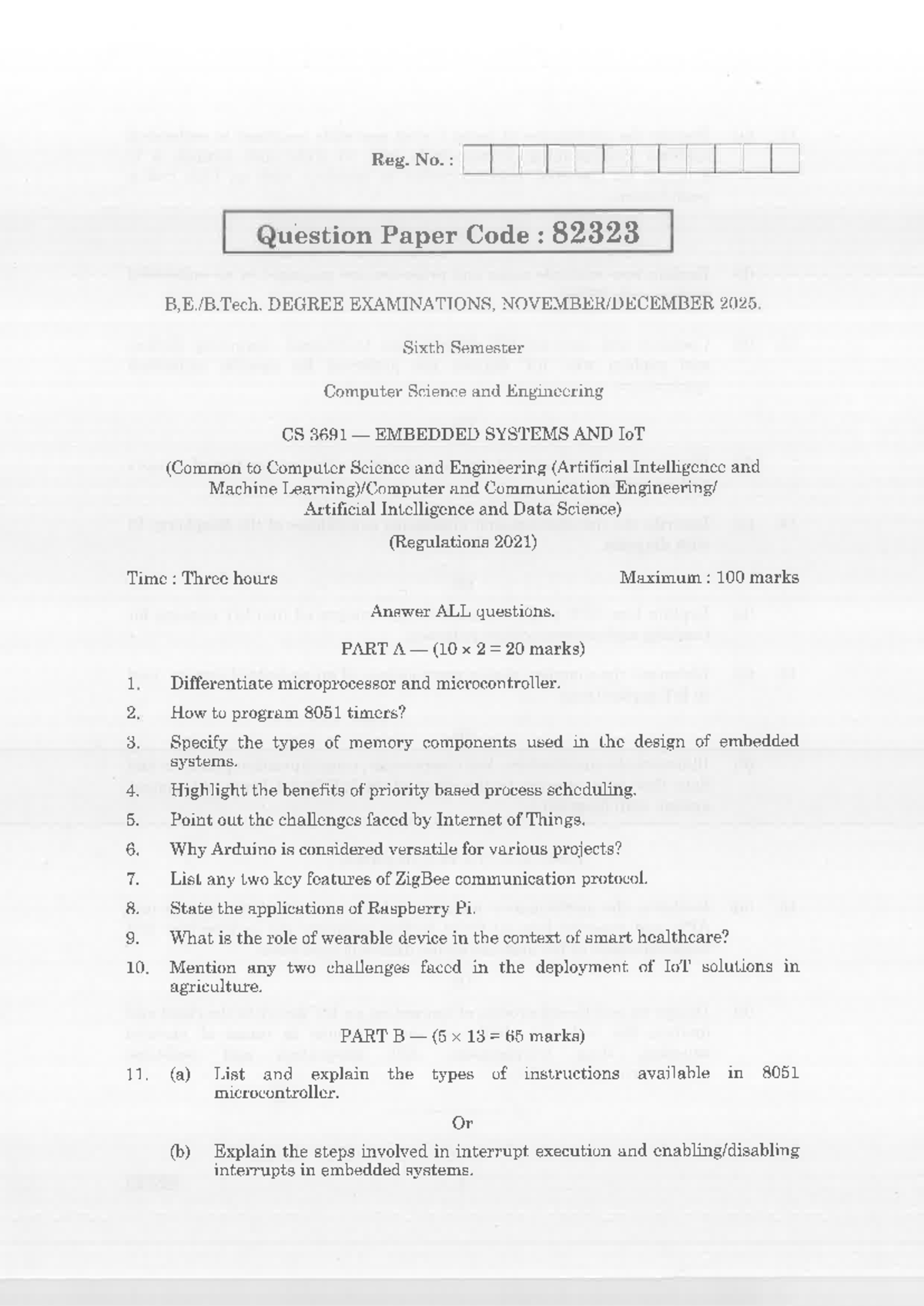 CS3691 Embedded Systems and IoT: Previous Year Exam Papers - Studocu