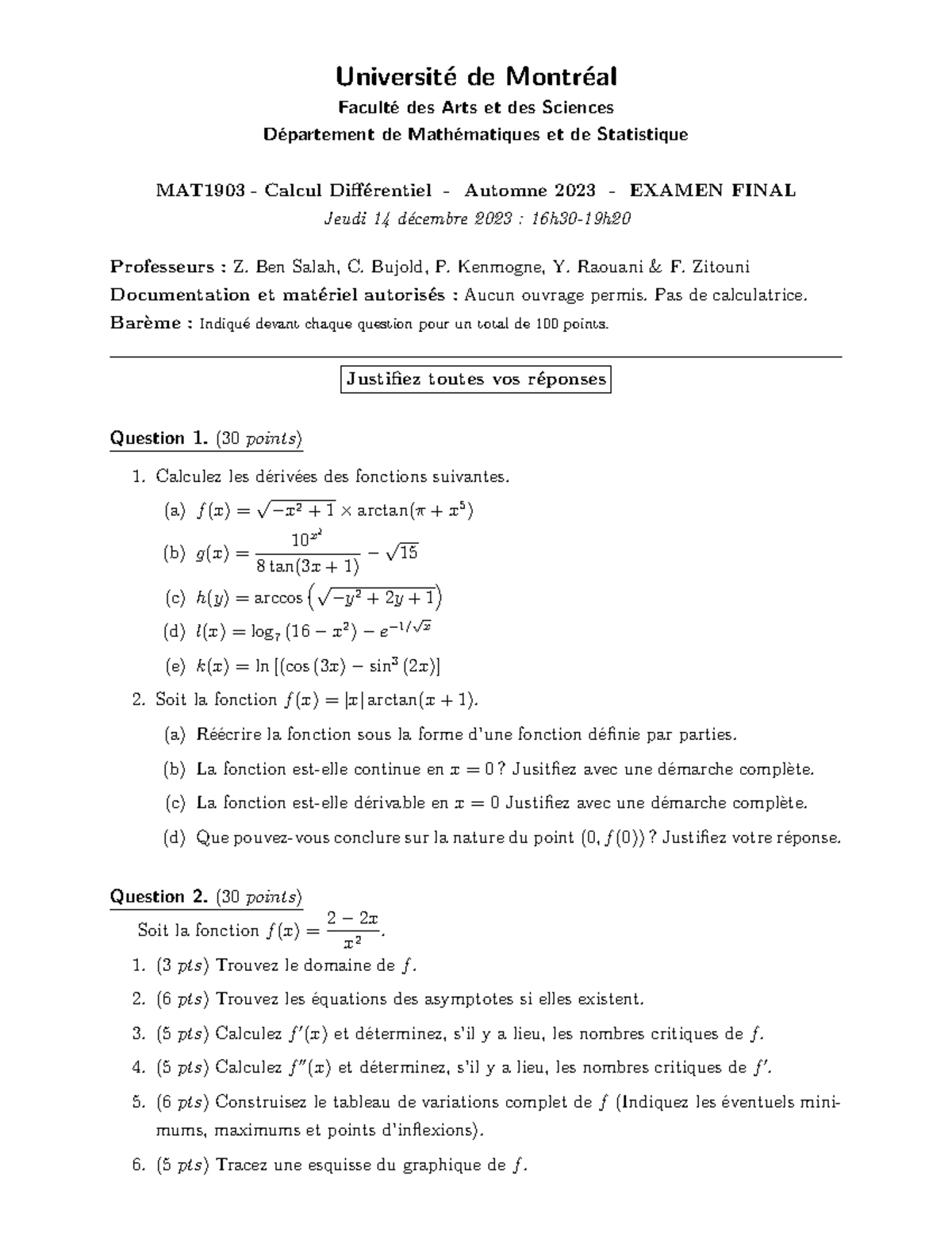MAT1903 Calcul Différentiel - Notes de Cours Final Automne 2023 - Studocu