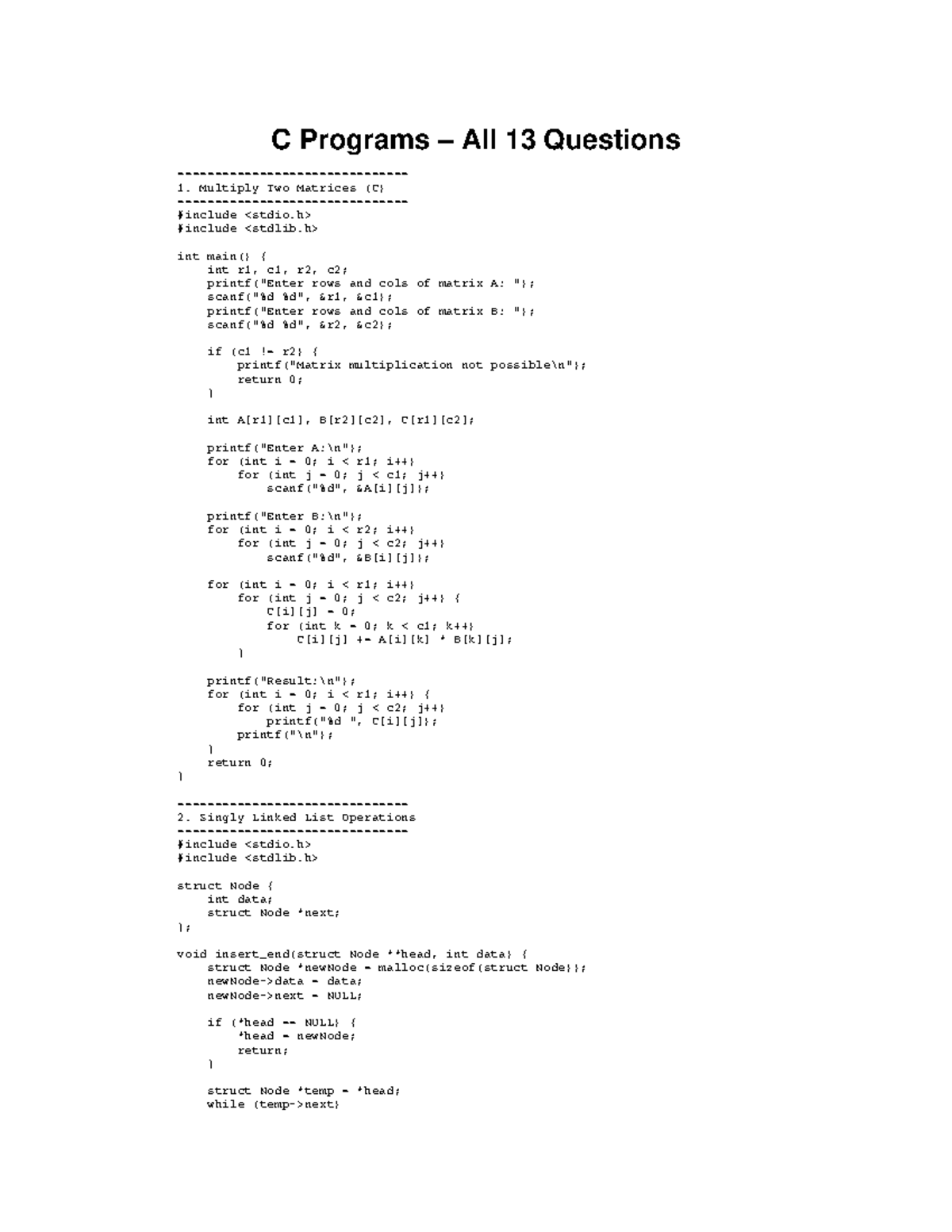 C Programming: 13 Essential Problems & Solutions - Studocu