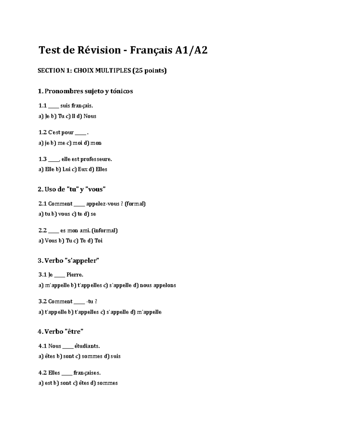 Test de Révision Français - ECFI (Choix Multiples et Conjugaison) - Studocu