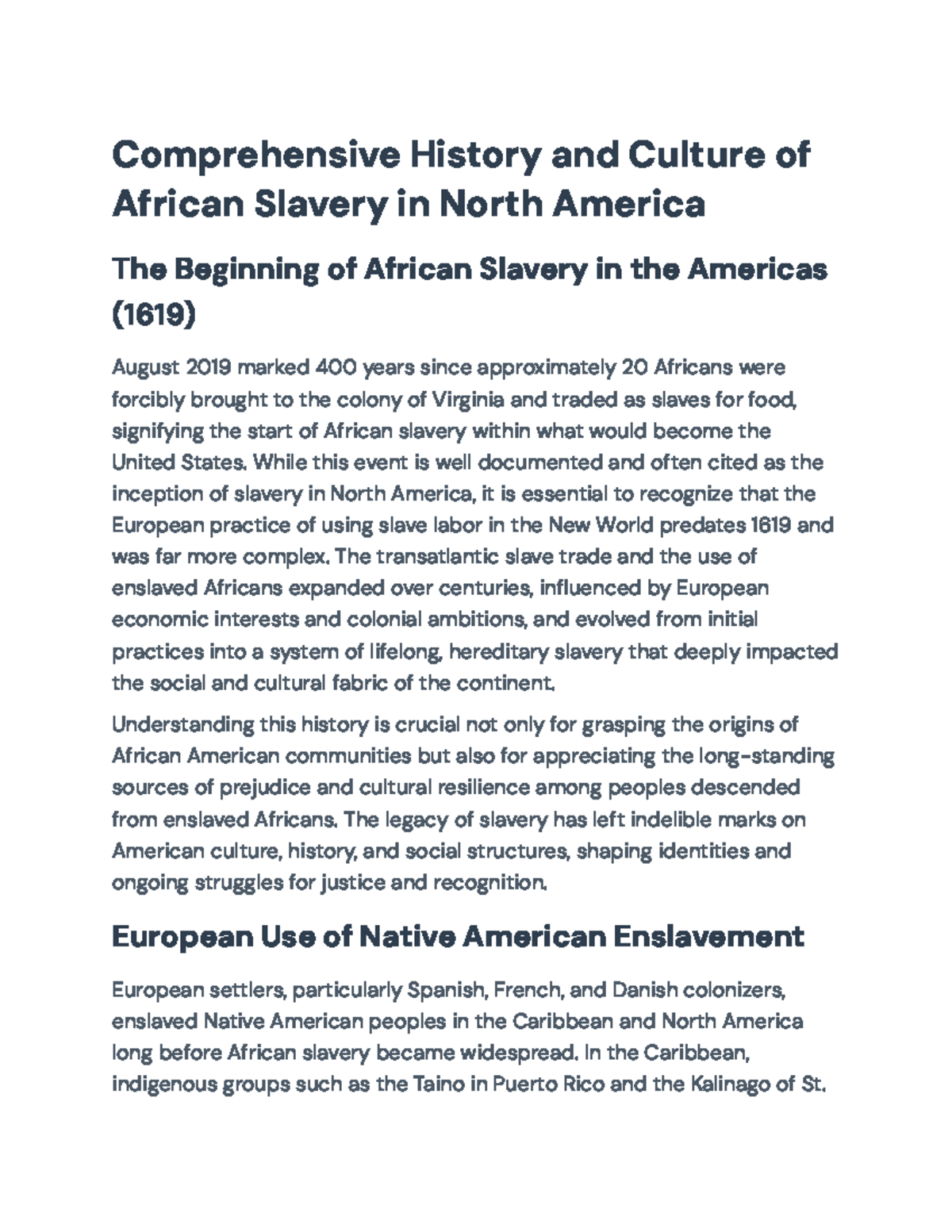 Comprehensive Overview of African Slavery in North America (HIST101 ...