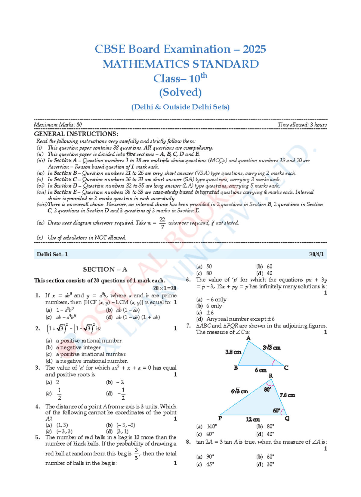 CBSE Class 10 Mathematics Sample Paper 2025 (Solved) - Studocu