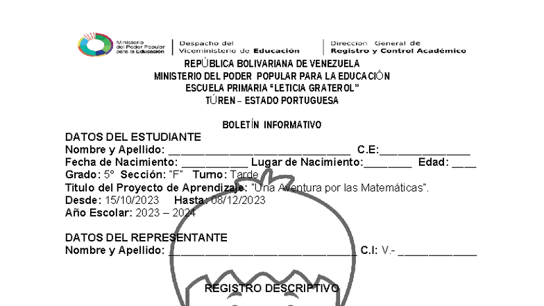 Boletas 5to F Norkis - registro descriptivo - REPÚBLICA BOLIVARIANA DE ...