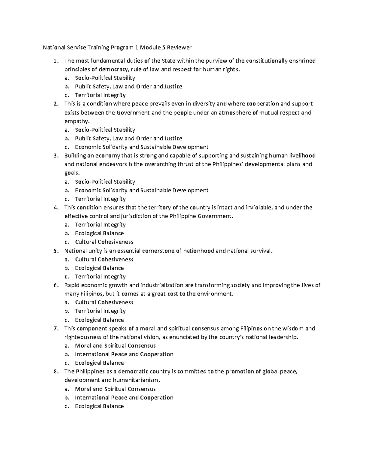 National Service Training Program 1 Module 5 Reviewer - National ...
