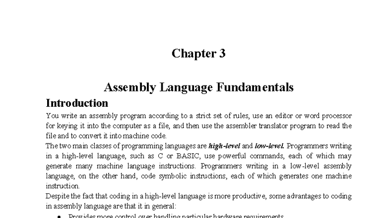 Chapter 3: Assembly Language Fundamentals - Study Material - Studocu