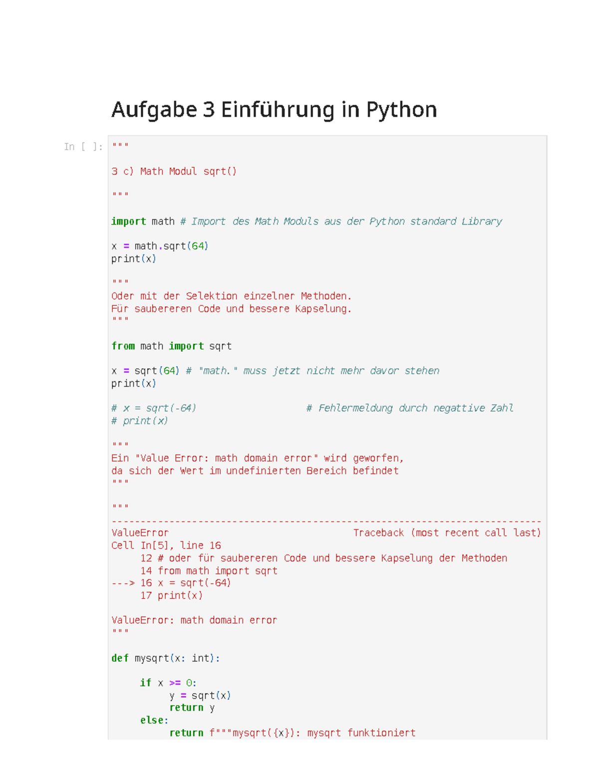 Aufgabe 3: Einführung in Python - Mathematische Funktionen und ...