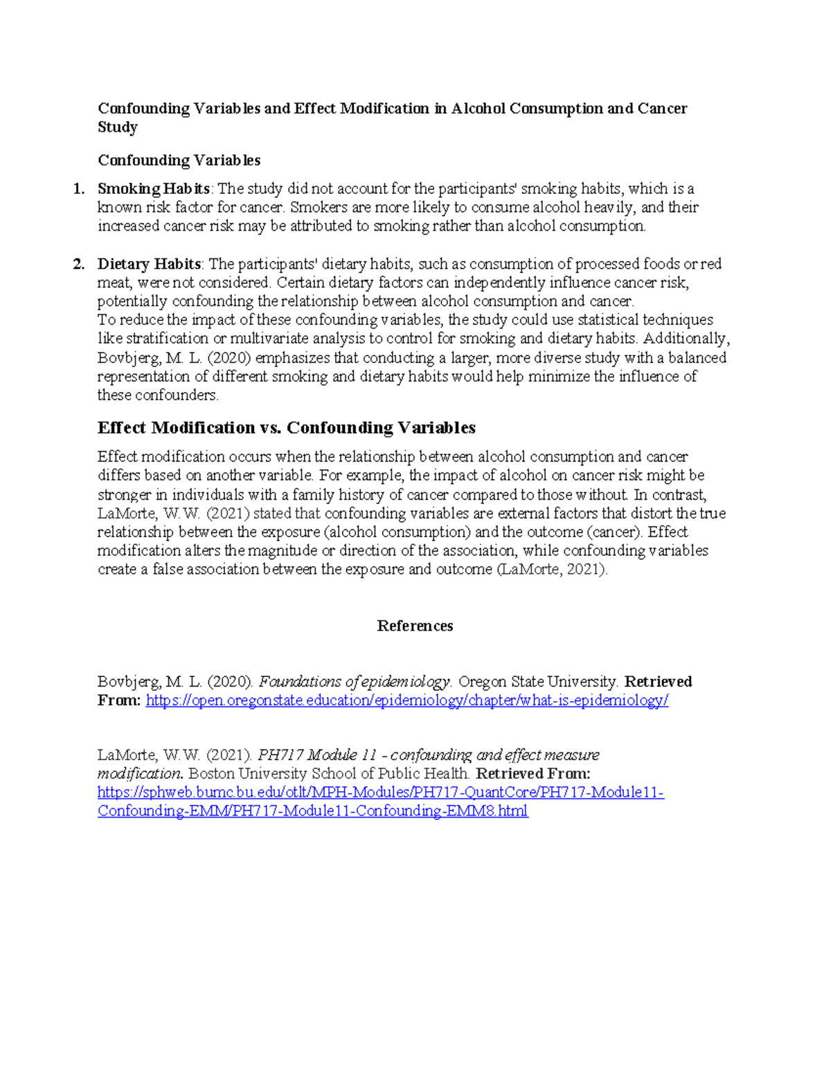 HS 3311 Unit 6: Confounding Variables & Effect Modification in Alcohol ...