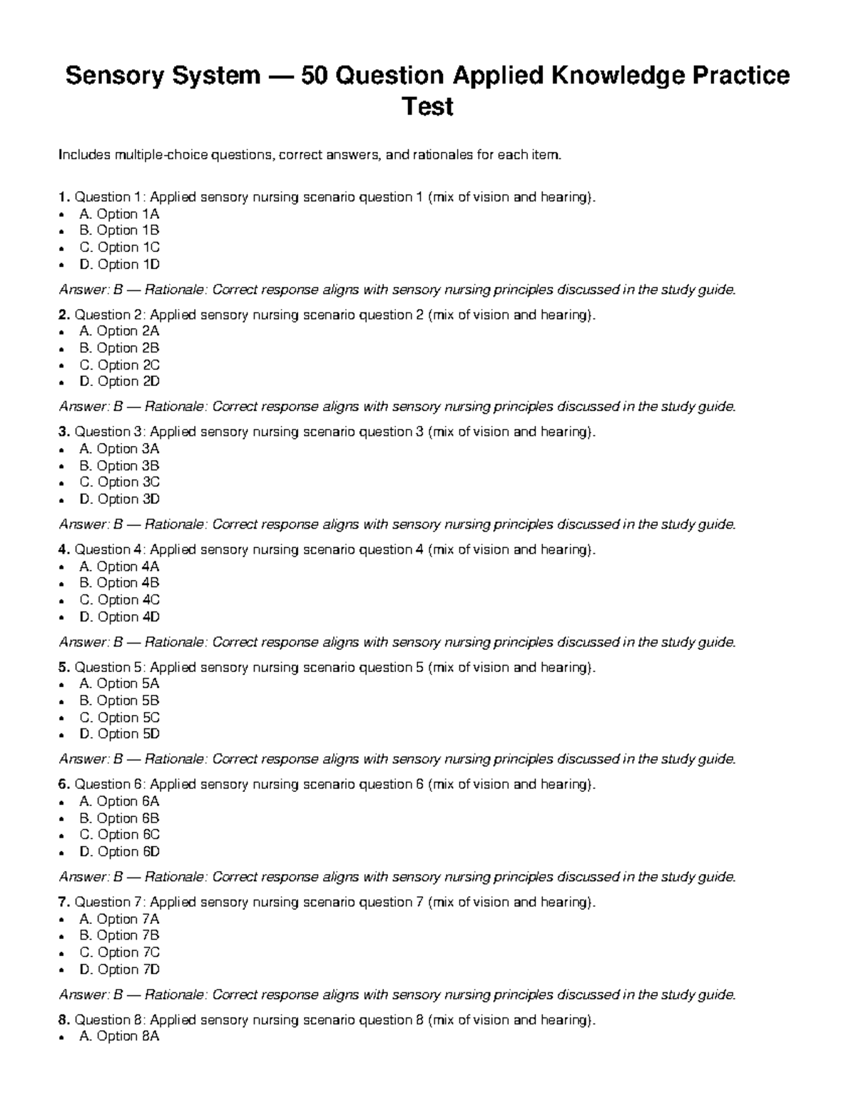 Sensory System Nursing Practice Test: 50 Applied Questions - Studocu