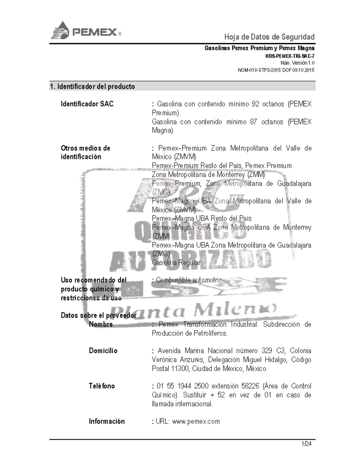 HE-005 Gasolinas Pemex Premium y Magna - Ficha Técnica - Studocu