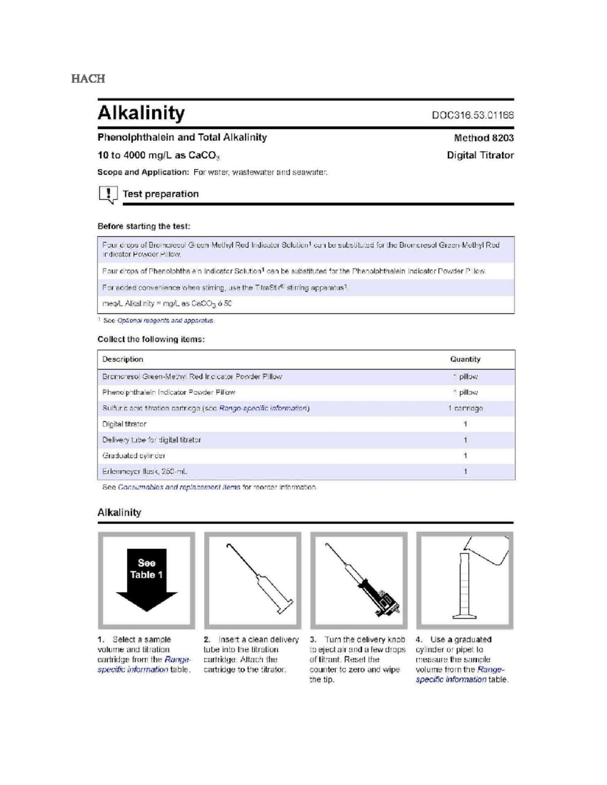 HACH DOC316.53.01166 Alkalinity Test Procedures and Methods - Studocu