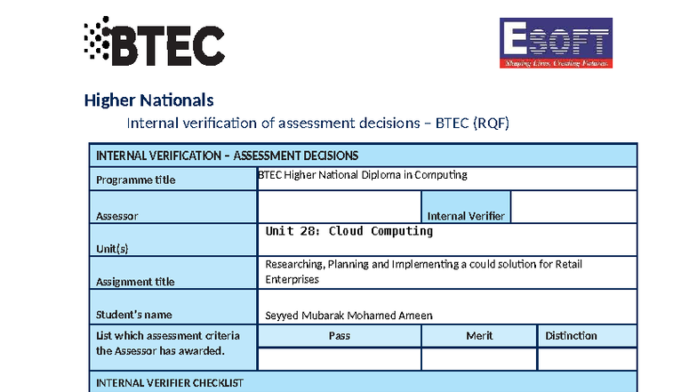 BTEC HND Computing Unit 28: Cloud Computing Assignment Guide - Studocu