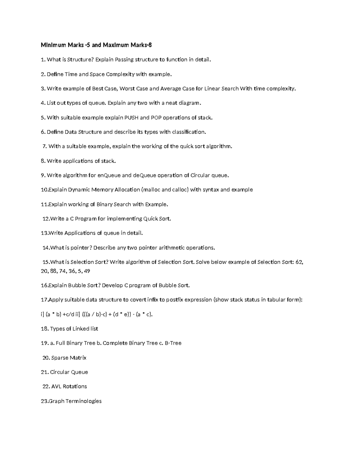 DSUC Question Bank - Data Structures Concepts and Algorithms - Studocu