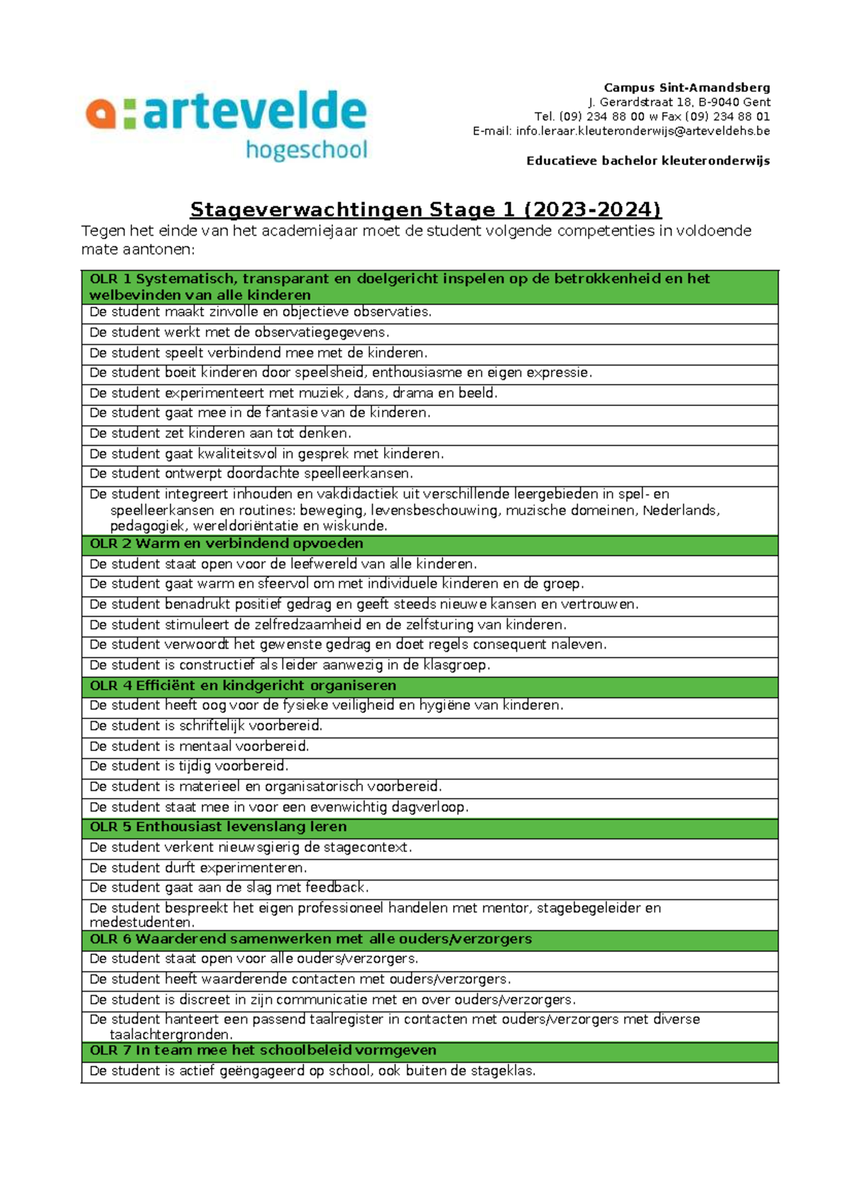 Stageverwachtingen Stage 1 - Educatieve Bachelor Kleuteronderwijs 2324 ...